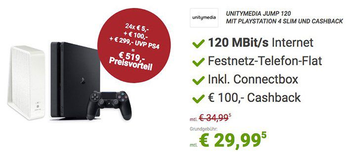 Sparhandy Oster-Deals - z.B. Unitymedia 120 Mbit + PS4 slim nur 29€ mtl ...
