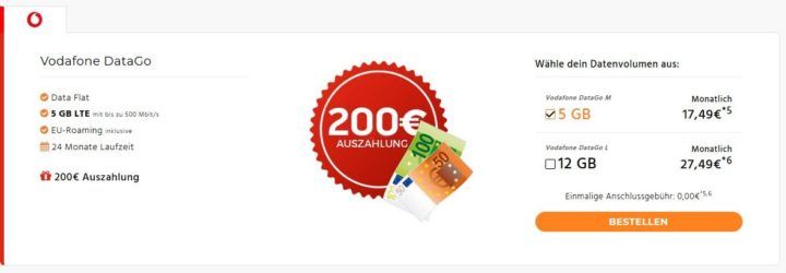 5GB Vodafone 500 Mbit/s Datenflat für eff. 9,16€ oder 12GB für eff. 12 ...