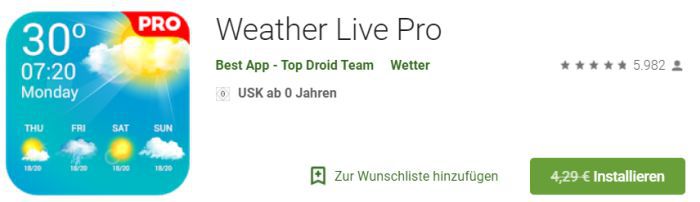Weather Live Pro (Android) gratis statt 4,79€