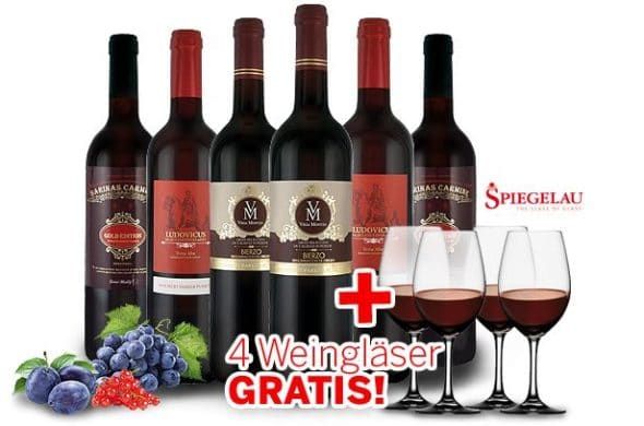 Probierpaket: Exklusive Robert Parker Weine und 4 Spiegelau Rotwein ...
