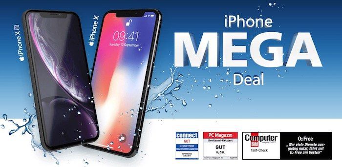 iPhone XR für 1€ oder X für 49€ + o2 Free M mit 10GB LTE ab 44,99€ mtl ...