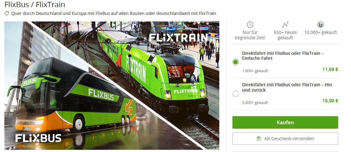 FlixBus & Train Ticket für 11,99€ mit Rückfahrt 19,99€ - gilt auf ...