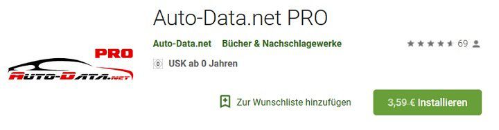 Android: "Auto-Data.net PRO" gratis (statt 3,59€)