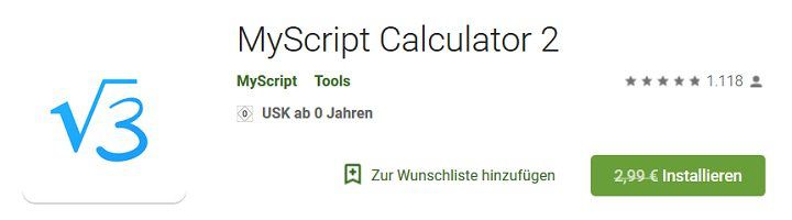 Android: "MyScript Calculator 2" kostenlos (statt 2,99€)