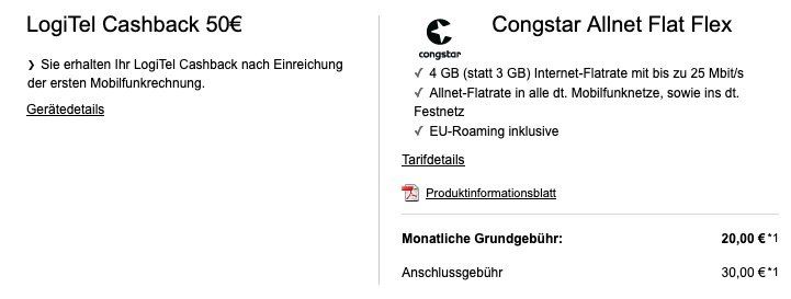 Congstar Allnet-Flat Flex im Telekom-Netz mit 4GB und SMS für mtl. kündbare 20€ + 50€ Cashback ...
