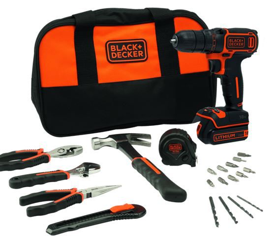 Black+Decker BDCDC18HTSA 18V Akku Bohrschrauber mit Zubehör und Tasche ...