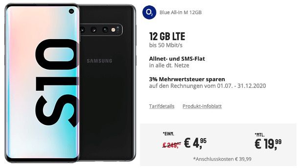 Vorbei! Samsung Galaxy S10 für 4,95€ + o2 Allnet-Flatrate inkl. 12GB ...