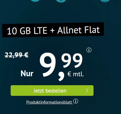 AllNet & SMS Flat + 10GB LTE für 9,99€ (mtl.) O² Netz