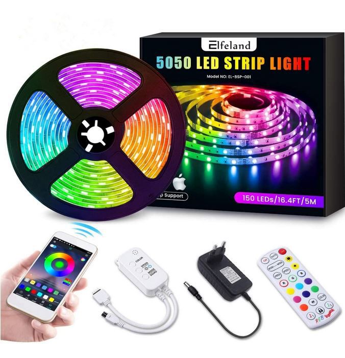 Elfeland LED Streifen 5M LED Strip RGB 5050SMD mit Musikerkennung für ...