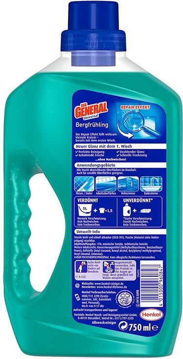 5x Der General Universal Bergfrühling - Allzweckreiniger 750ml Flasche ...