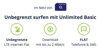 o2 Allnet-Flat inkl. unlimited LTE Datenvolumen (max. 2 Mbit/s) für 10 ...