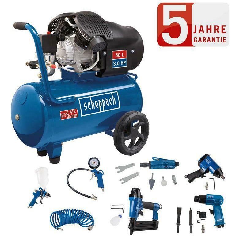 Scheppach Kompressor Set HC55DC mit Doppelzylinder, 3PS, 10bar, 50L ...