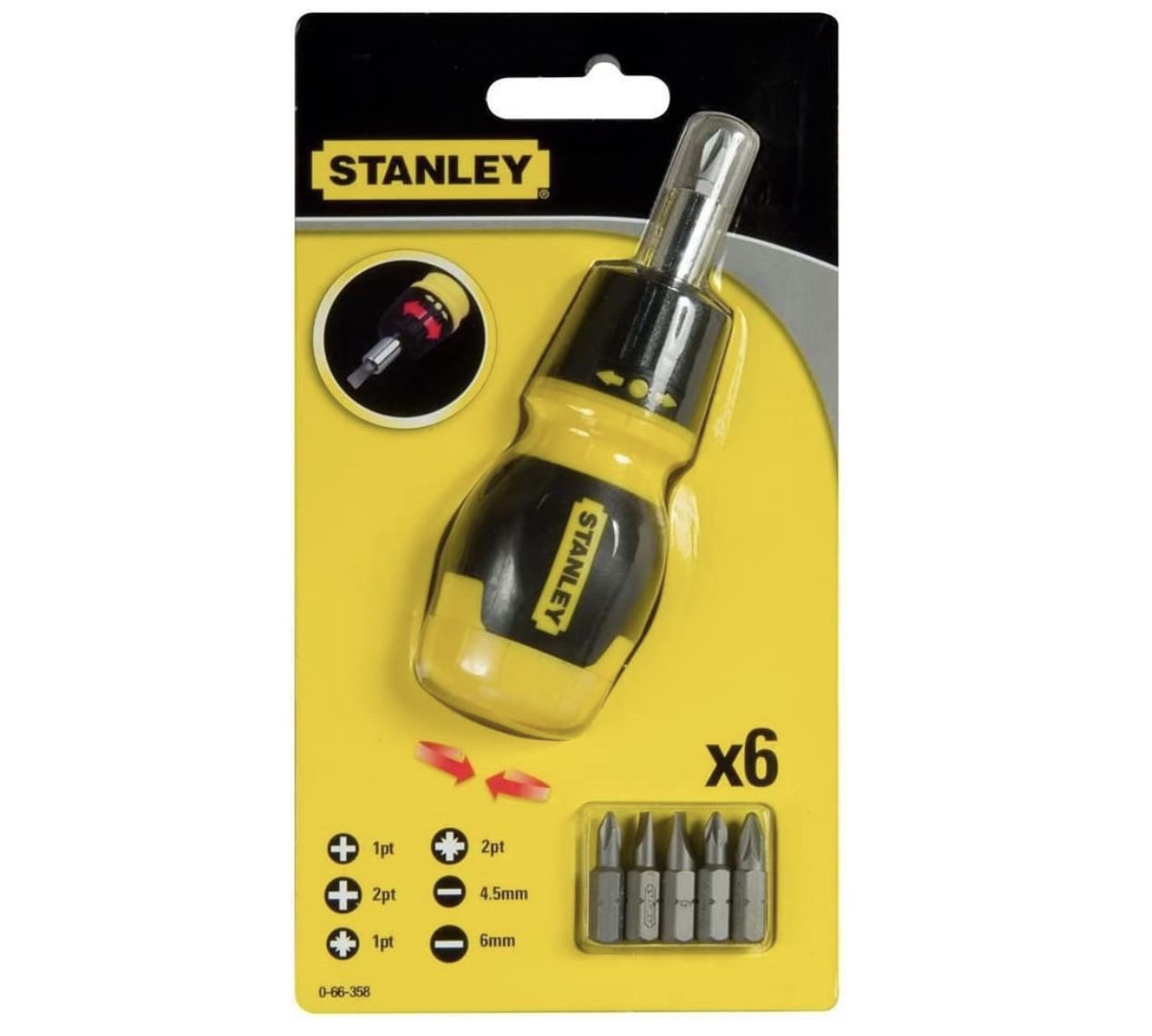 Stanley Bit-Schraubendreher Stubby mit Ratsche und 6 Bits für 6,22€ (statt 13€)