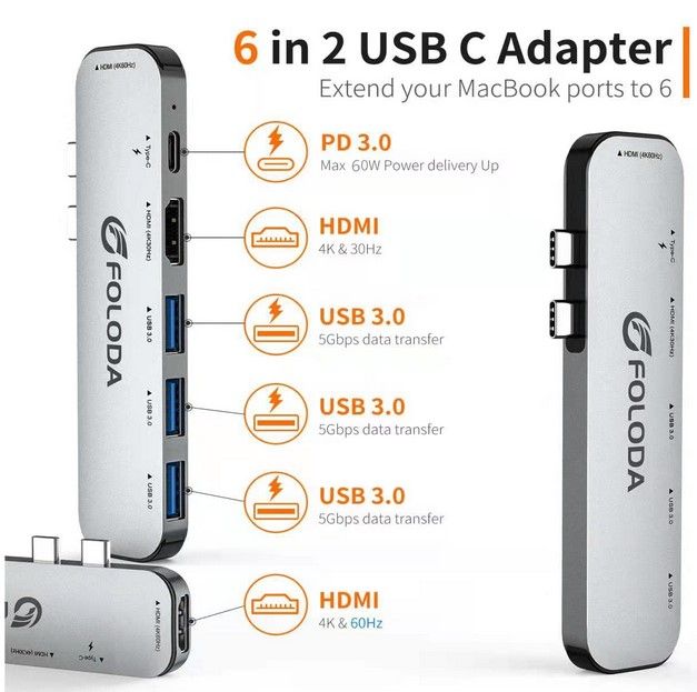 FOLODA 6-in-2 USB C Multiport Hub für MacBook für nur 19,99€ (statt 40€)