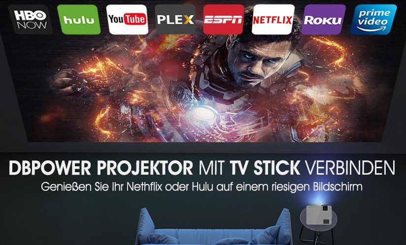 DBPOWER L23 1080p WLAN LED Beamer mit BT & 9.000 Lumen für 95,59 ...
