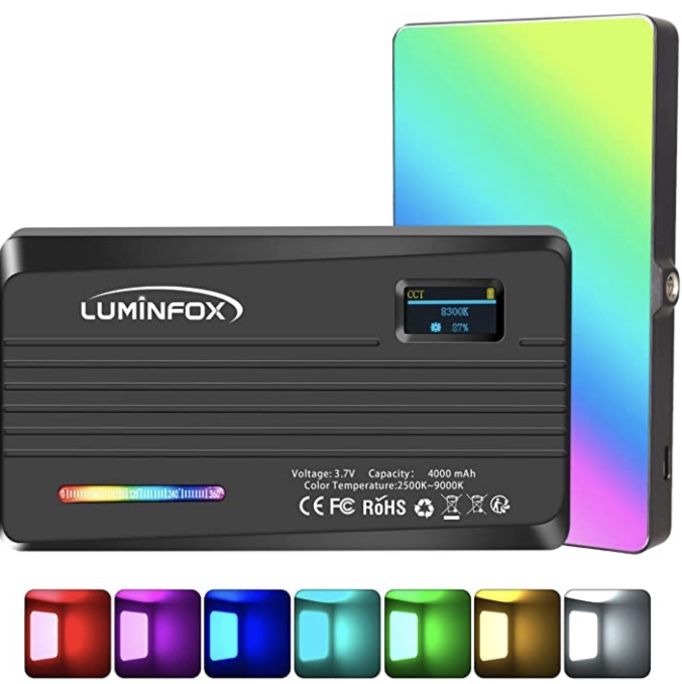 LUMINFOX LED RGB Videoleuchte mit Akku inkl. 1/4 Zoll Anschluss für 34 ...