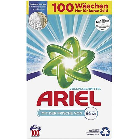 Ariel Pulver Waschmittel mit Febreze Frische, 100 Waschladungen, 6.5kg ...