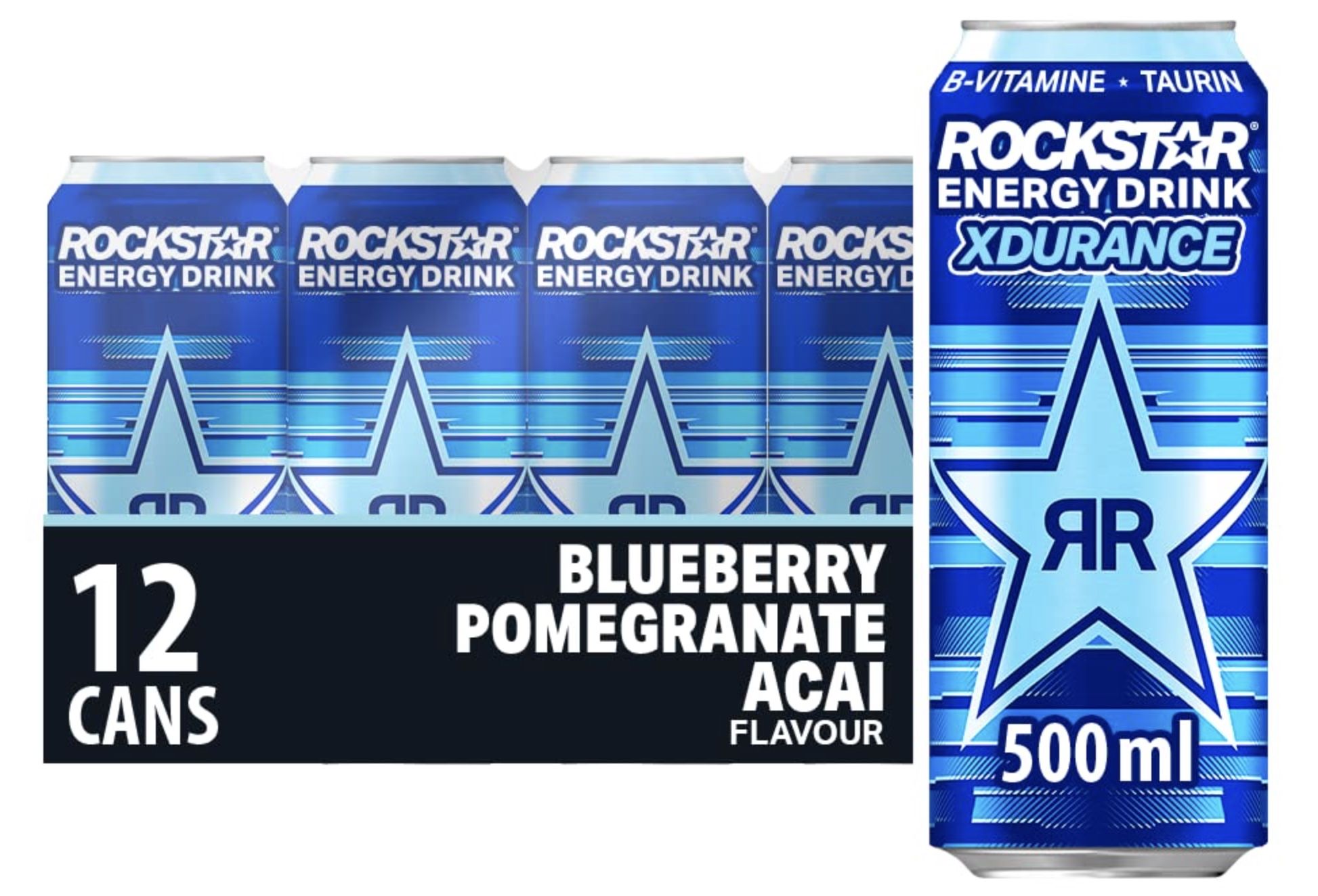 12x 500ml Rockstar Energy Drink Xdurance Blueberry Pomegranate Acai für ...