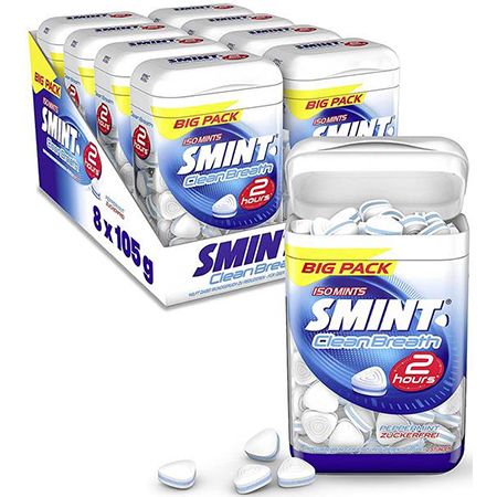 8er Pack Smint Clean Breath Peppermint mit 150 Mints pro Dose für 19,49 ...