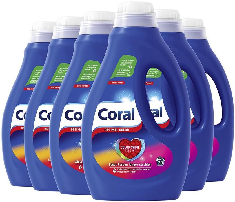 6x Coral Optimal Color Flüssigwaschmittel für bunte Wäsche, 6 x 20 WL ...