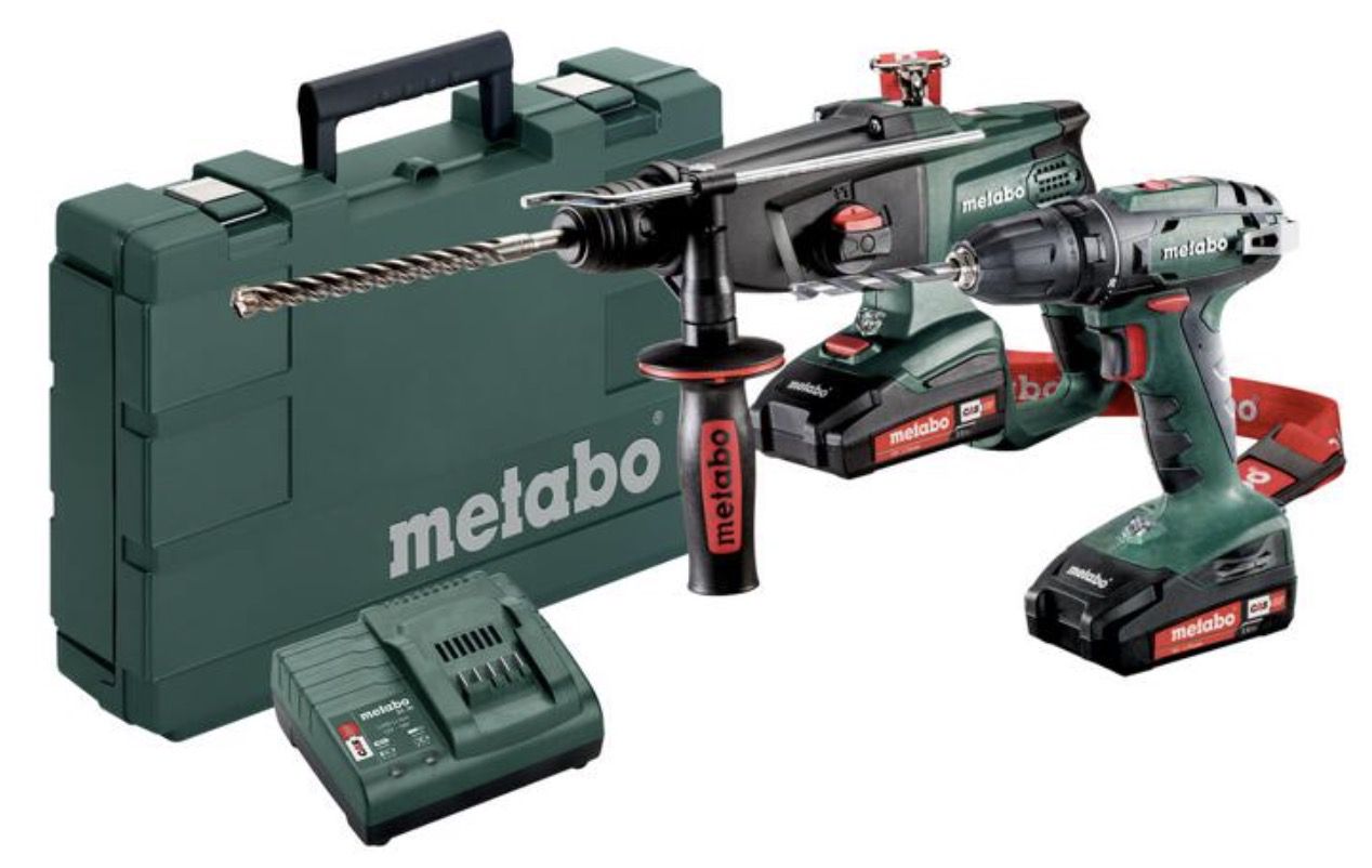 metabo Akku-Combo-Set mit 18V Bohrschrauber, Kombihammer, 4x 2,0 Ah für ...