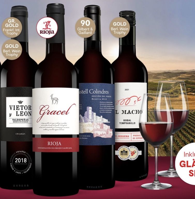 2x Vinos Rotwein-Paket inkl. jeweils 3 Weingläser für 45,98€
