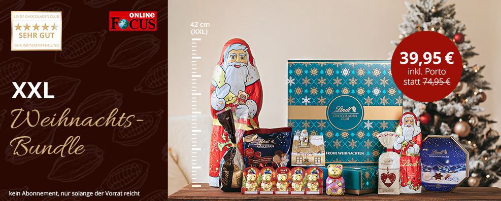 Lindt XXL-Weihnachts Bundle mit 1Kg Weihnachtsmann für 39,95€ (statt 75€)