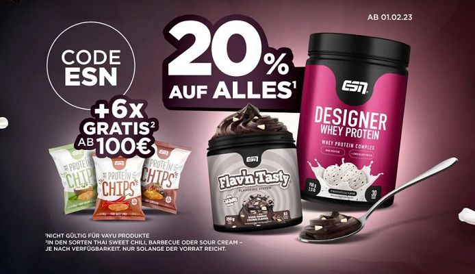 ESN Fitness Supplements: 20% auf fast ALLES - z.B. ESN ISOCLEAR Whey ...