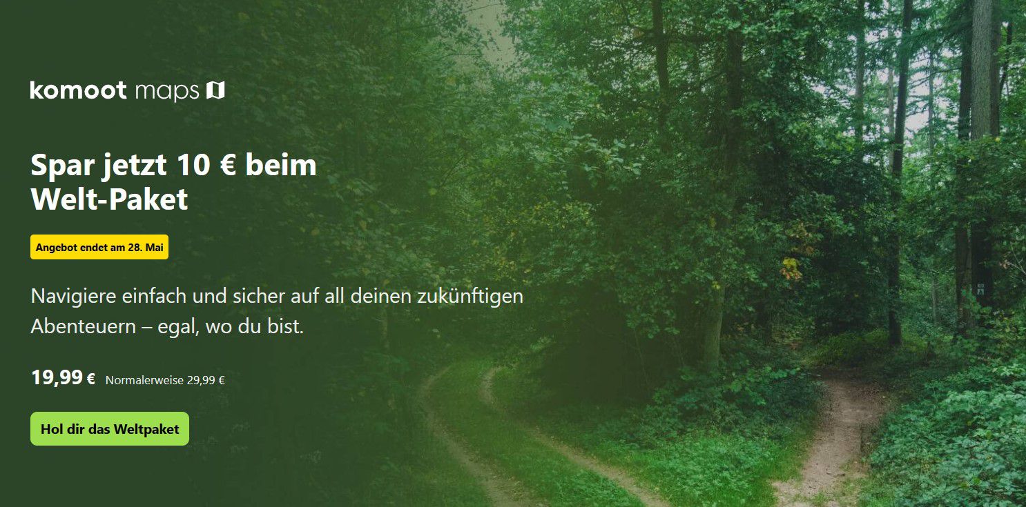 Komoot App Welt Paket Wandern & Biken (Neukunden) für 19,99€ (statt 30€)
