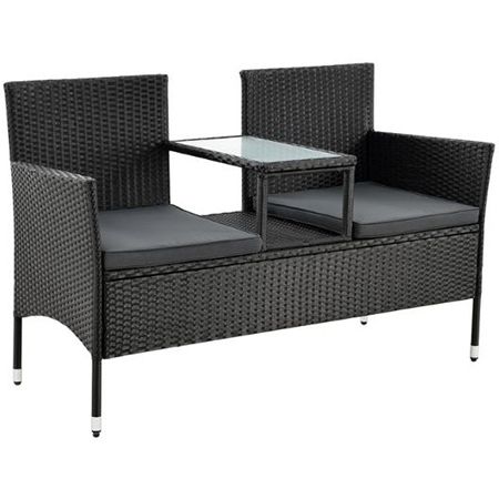 Juskys Monaco Polyrattan 2-Sitzer Bank mit Tisch & Kissen für 71,99 ...