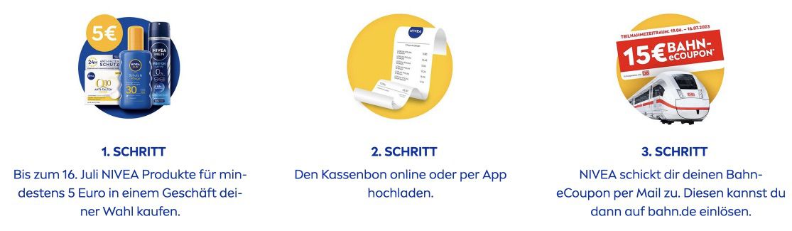 15€ DB Gutschein beim Kauf von Nivea Produkten im Wert von 5€