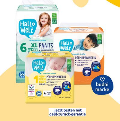 BUDNI: Hallo Welt Windeln oder Pants ausprobieren - bei Unzufriedenheit Geld zurück