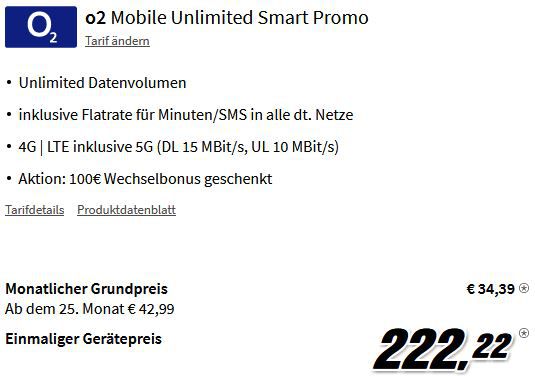 🔥 Apple iPhone 14 für 222,22€ + o2 Flat + Unlimited LTE für 34,39€ mtl ...