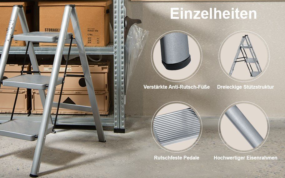 Klappbare Trittleiter mit 3 Stufen (bis 150kg) für 36,90€ (statt 50€)