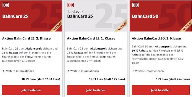 🚅 DB BahnCard 25 (2.Kl.) für 30,99€ (statt 63€) oder BahnCard 25 (1. Kl ...