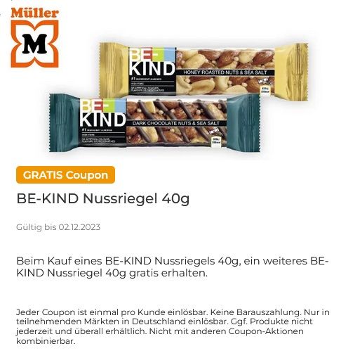 Couponplatz: 1x BE-KIND Nussriegel kaufen und 1x gratis dazu