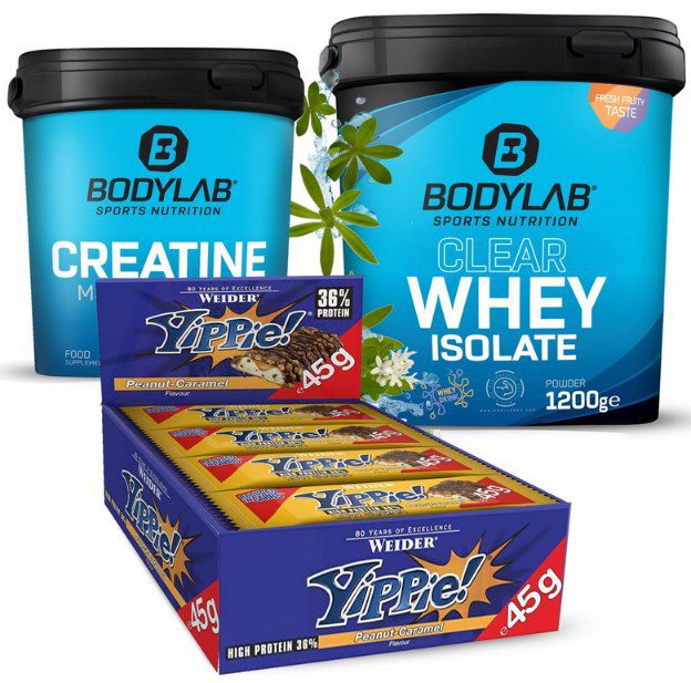 1,2kg Bodylab Whey Protein + Creatine + 12x Weider Yippie Bars für 52 ...