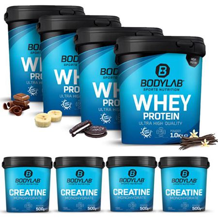 4 x 1kg Bodylab Whey Protein + 2kg Creatine Powder + 1kg Peanut Crunchy ...
