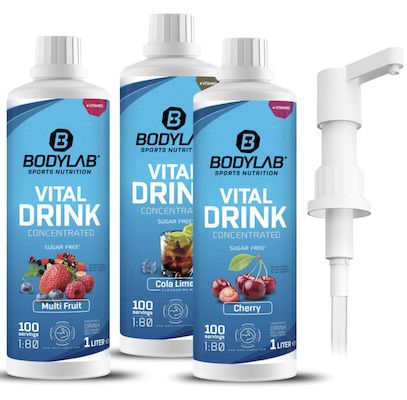 🥤 3 x 1 Liter Vital Zero Drink in versch. Sorten + Dosierpumpe für 22 ...