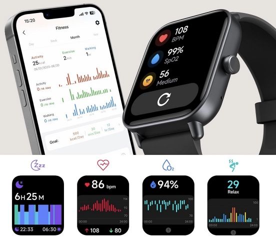 IDW19 Smartwatch mit 110 Sportmodi, Herzfrequenz & SpO2 für 19,59 ...