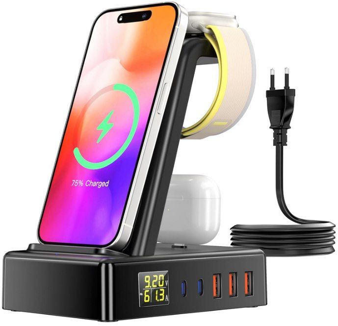 100W USB C Ladestation für Handy, AppleWatch & AirPods mit USB Ports ...