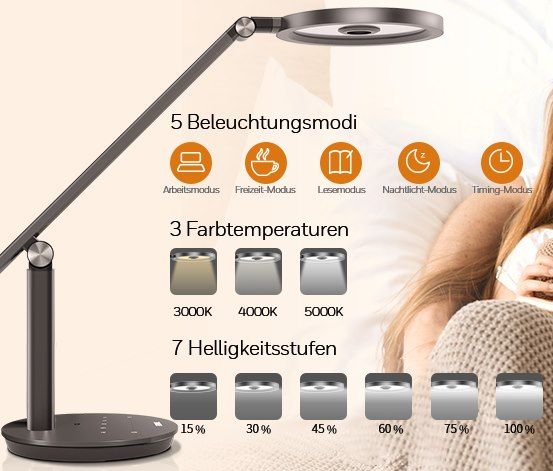 Ferrawel LED Dimmbare Augenschonende Schreibtischlampe für 44,99 ...
