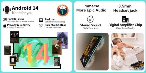 ODEA A10 10" Android 14 Tablet mit 4GB RAM + 125GB für 79,99€ (statt 150€)