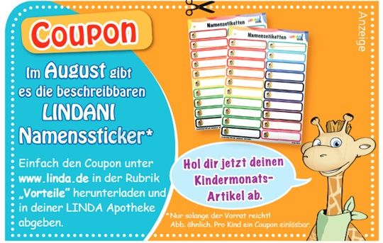 Linda-Apotheken: LINDANI beschreibbare Namenssticker gratis
