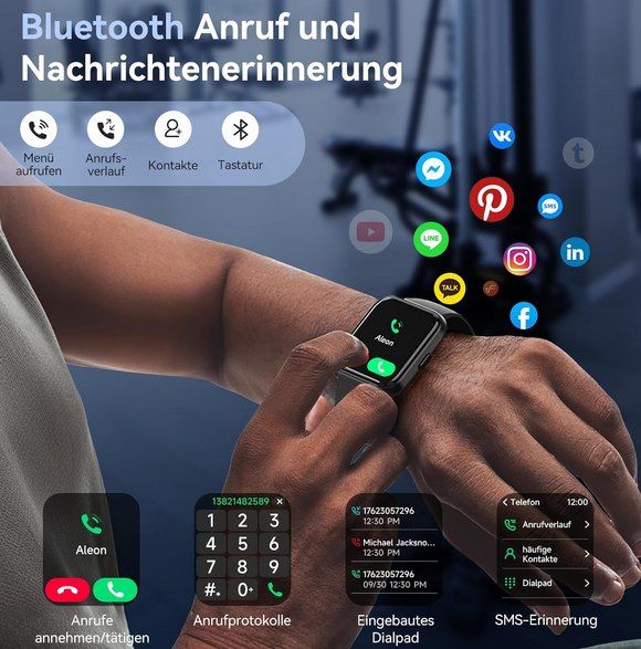 ID208Plus Smartwatch mit 1,8 Zoll Display & Sauerstoffsättigung für 19 ...