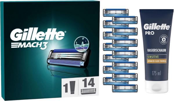 14er Pack Gillette Mach3 Rasierklingen + Gillette PRO Rasierschaum ab ...