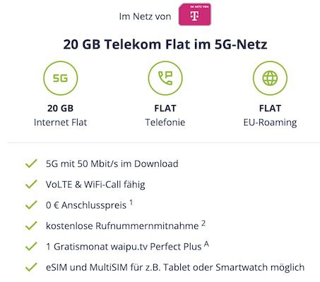 🔥 Letzte Chance 📱 Telekom Allnet-Flat mit 20GB 5G für 7,99€ mtl.