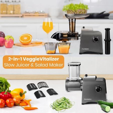 Parmedu 2-in-1 Slow Juicer & Gemüsereibe mit 250W für 59,99€ (statt 100€)