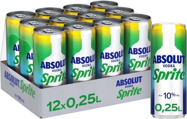 🥤 12er Pack Absolut Vodka Sprite Mixgetränk, je 250ml für 23,99€ (statt ...