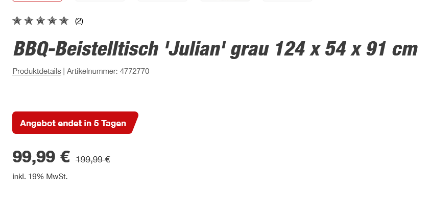 ♨️ BBQ-Beistelltisch Julian ab 99,99€ (statt 200€)